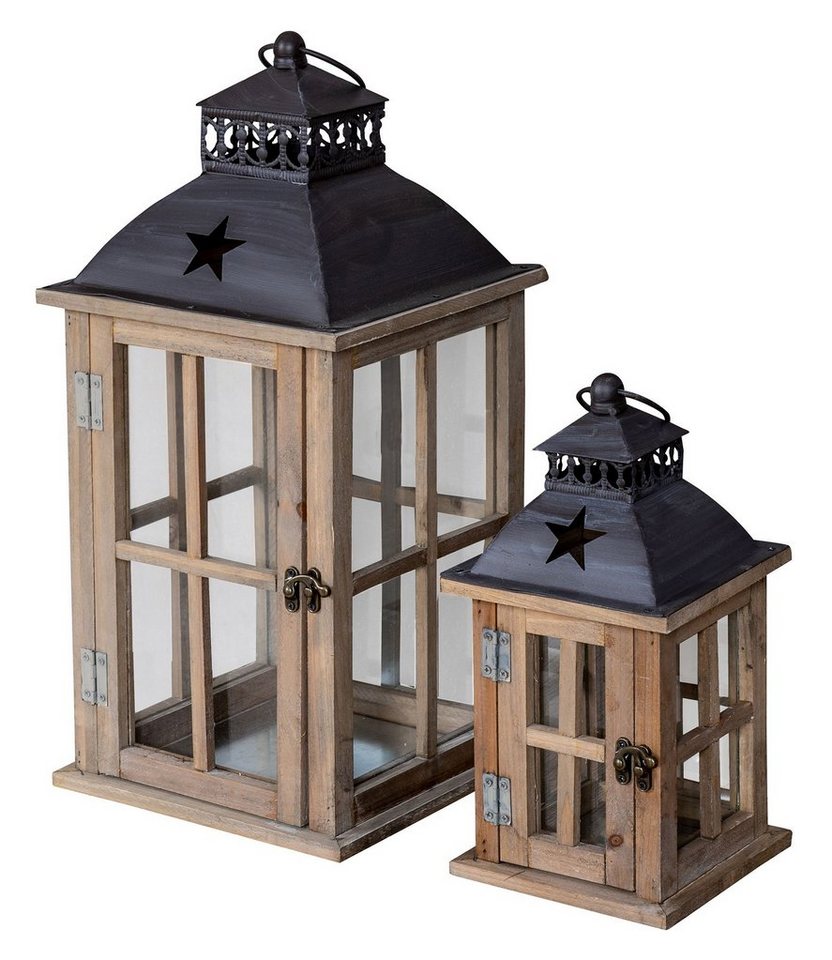 Levandeo® Kerzenlaterne 2er Set Laternen Holz H30 47cm Weiß Metall